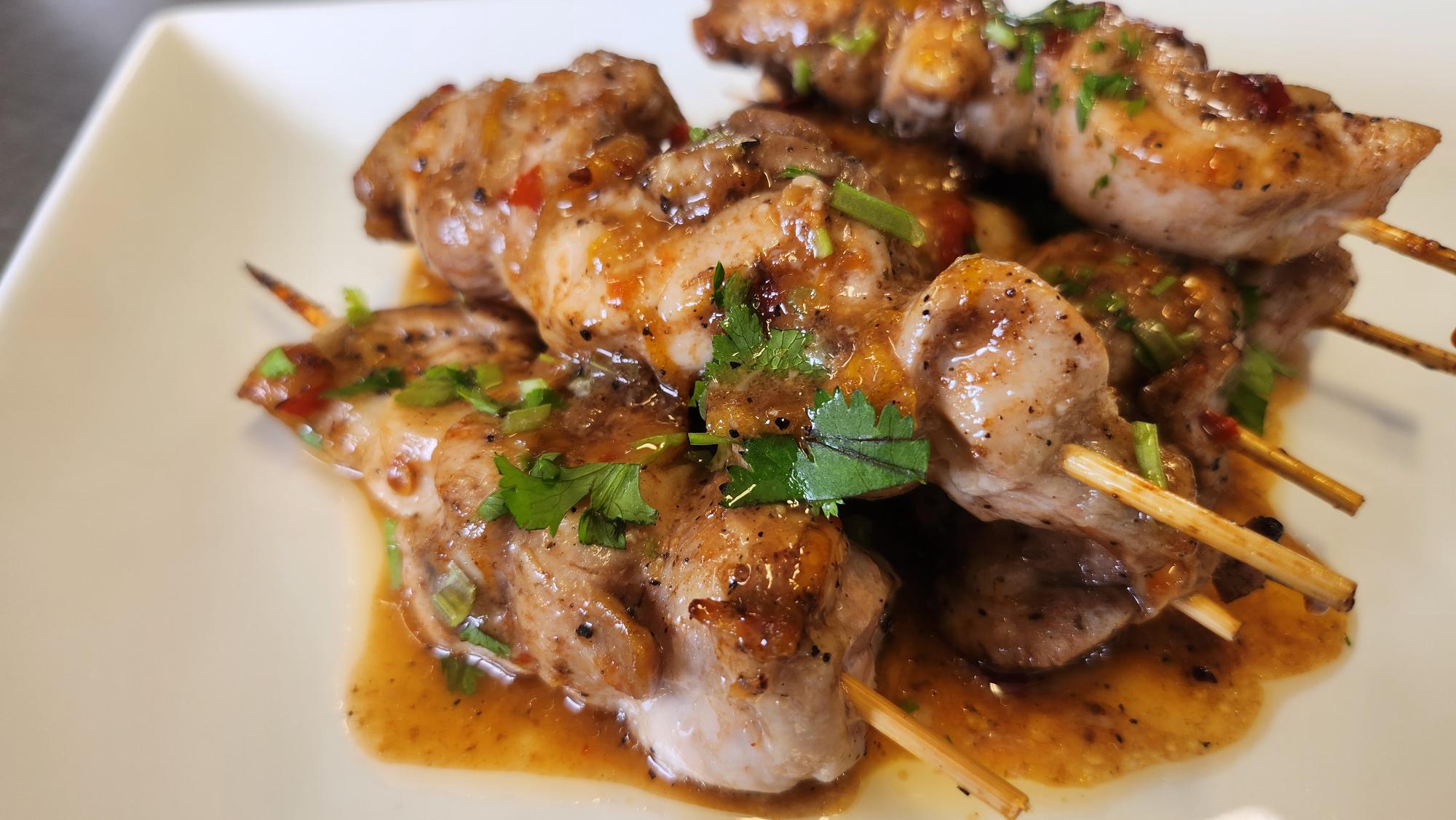 Sweet chilli Chicken kebabs with coriander - gluten free and dairy free
